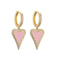 China 14K Gold Plated Enamel Love Heart Shape Earrings with CZ Zircon 5A Stone for sale