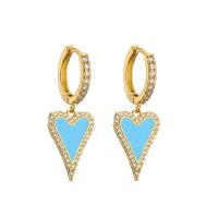 China 14K Gold Plated Enamel Love Heart Shape Earrings with CZ Zircon 5A Stone for sale