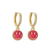 China 14k Gold Plated Smile Enamel Hoop Earrings Cute Round Oil Drop Jewelry for sale