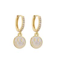 China 14k Gold Plated Smile Enamel Hoop Earrings Cute Round Oil Drop Jewelry for sale