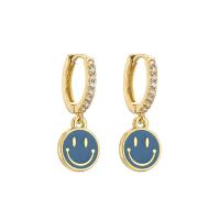 China 14k Gold Plated Smile Enamel Hoop Earrings Cute Round Oil Drop Jewelry for sale