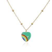 China 14k Gold Plated Rainbow Enamel Heart Pendant Necklace Thin Bead Chain 18 Inch for sale