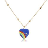 China 14k Gold Plated Rainbow Enamel Heart Pendant Necklace Thin Bead Chain 18 Inch for sale