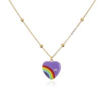 China 14k Gold Plated Rainbow Enamel Heart Pendant Necklace Thin Bead Chain 18 Inch for sale