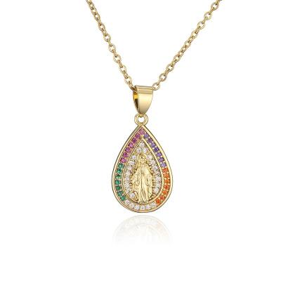 China 14k Gold Plated Virgin Mary Pendant Necklace with Zircon for Women Fashion Jewelry for sale