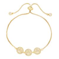 China 14k Gold Plated Smile Face Zircon Charm Bracelet ODM Pull Out Design for sale