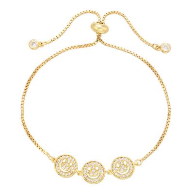 China 14k Gold Plated Smile Face Zircon Charm Bracelet ODM Pull Out Design for sale