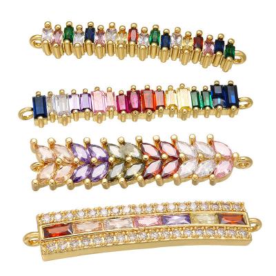 China OEM Gold Plated Rainbow Crystal Zirconia Bracelet Connectors for Jewelry Making 18cm for sale