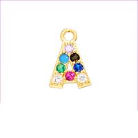 China Gold Plated DIY Pendant Necklace Custom Micro Rainbow Zircon Letter Charm for Bracelet Making for sale