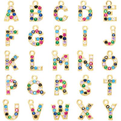China Gold Plated DIY Pendant Necklace Custom Micro Rainbow Zircon Letter Charm for Bracelet Making for sale