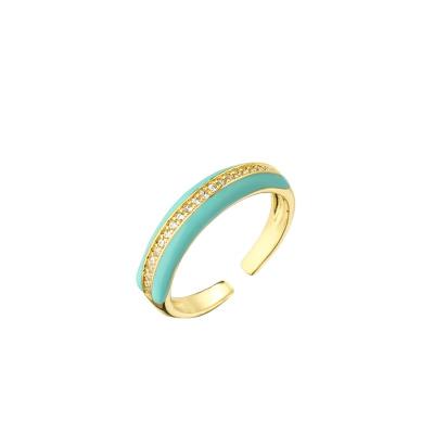 China 18k Gold Plated Couple Rings Micro Pave Cubic Zirconia Enamel Engagement Ring Adjustable Size for sale