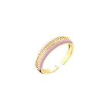 China 18k Gold Plated Couple Rings Micro Pave Cubic Zirconia Enamel Engagement Ring Adjustable Size for sale