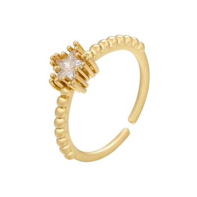 China 18K Gold Plated Star Zircon Adjustable Engagement Ring for Women Hypoallergenic for sale