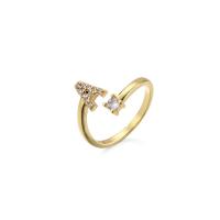 China 18k Gold Plated Initial Letter Ring Diamond Adjustable 26 Alphabets Women for sale