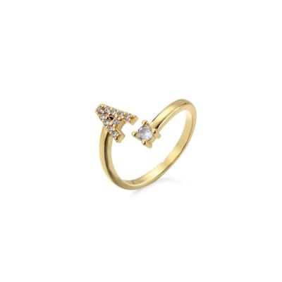 China 18k Gold Plated Initial Letter Ring Diamond Adjustable 26 Alphabets Women for sale