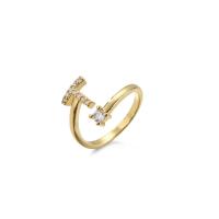 China 18k Gold Plated Initial Letter Ring Diamond Adjustable 26 Alphabets Women for sale
