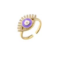 China 18K Gold Plated Adjustable Evil Eye Ring CZ Rainbow Enamel Open Ring Jewelry for sale