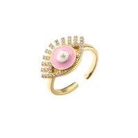 China 18K Gold Plated Adjustable Evil Eye Ring CZ Rainbow Enamel Open Ring Jewelry for sale