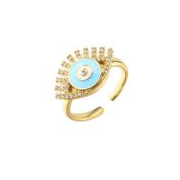 China 18K Gold Plated Adjustable Evil Eye Ring CZ Rainbow Enamel Open Ring Jewelry for sale