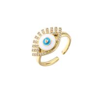 China 18K Gold Plated Adjustable Evil Eye Ring CZ Rainbow Enamel Open Ring Jewelry for sale