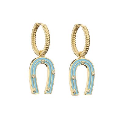 China Gold Plated Enamel U Shape Hoop Earrings Cute Contemporary Pendant Jewelry for Women OEM for sale