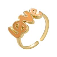 China 14k Gold Plated Copper Brass Open Enamel Love Letter Rings Adjustable Women Jewelry for sale
