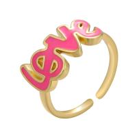 China 14k Gold Plated Copper Brass Open Enamel Love Letter Rings Adjustable Women Jewelry for sale