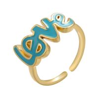 China 14k Gold Plated Copper Brass Open Enamel Love Letter Rings Adjustable Women Jewelry for sale