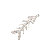 China Zircon Fish Bone Charm Pendant Micro Pave CZ Crystal DIY Jewelry 18mm for sale