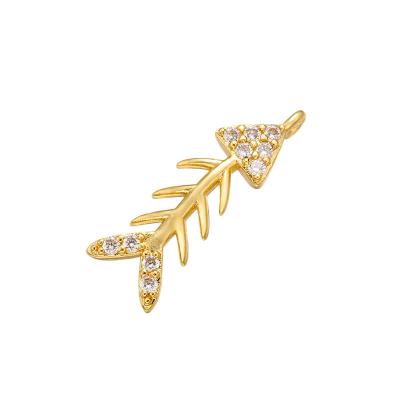 China Zircon Fish Bone Charm Pendant Micro Pave CZ Crystal DIY Jewelry 18mm for sale