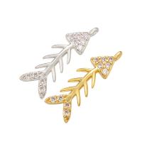 China Zircon Fish Bone Charm Pendant Micro Pave CZ Crystal DIY Jewelry 18mm for sale