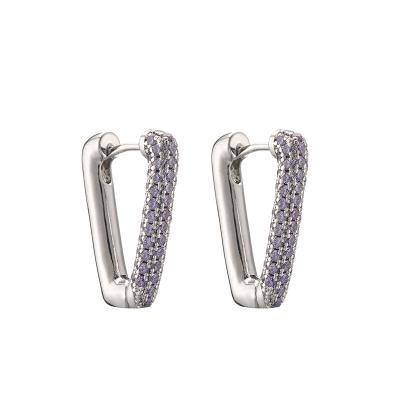 China Sterling Silver Letter V Huggie Earrings Clip Diamond CZ Earrings 14K Gold Plated for sale