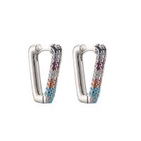 China Sterling Silver Letter V Huggie Earrings Clip Diamond CZ Earrings 14K Gold Plated for sale