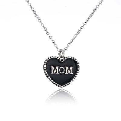China 925 Sterling Silver Enamel Letter Pendant Necklace Custom Love Heart Mom Charm OEM for sale