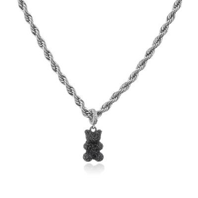 China Custom 925 Sterling Silver Teddy Bear Necklace Classic Zircon Pendant 18K Gold Plated for sale