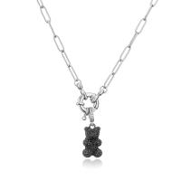 China Custom 925 Sterling Silver Teddy Bear Necklace Classic Zircon Pendant 18K Gold Plated for sale