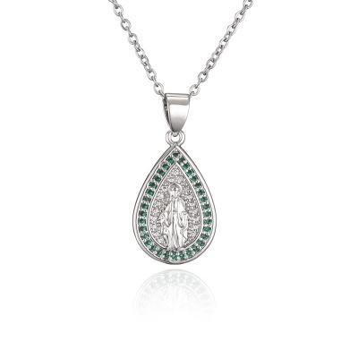China 925 Sterling Silver Drop Necklace Micro Inlaid Virgin Mary Pendant 18 Inch for sale