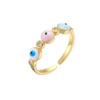 China Colorful Enamel Turkish Evil Eye Diamond Ring 18k Gold Plated for sale