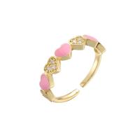 China 18k Diamond Adjustable Finger Ring Gold Pink Enamel Heart Ring OEM for sale