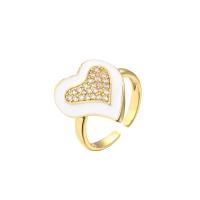 China 18K Gold Plated Diamond Heart Enamel Ring for Women Adjustable Size 5-8 for sale