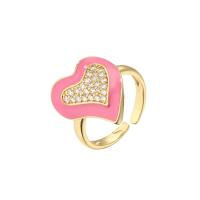 China 18K Gold Plated Diamond Heart Enamel Ring for Women Adjustable Size 5-8 for sale