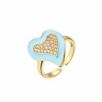China 18K Gold Plated Diamond Heart Enamel Ring for Women Adjustable Size 5-8 for sale