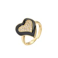 China 18K Gold Plated Diamond Heart Enamel Ring for Women Adjustable Size 5-8 for sale