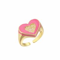 China 18K Gold Plated Micro Pave Diamond Heart Ring Adjustable Size 6-9 for Women for sale