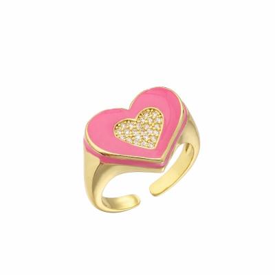 China 18K Gold Plated Micro Pave Diamond Heart Ring Adjustable Size 6-9 for Women for sale
