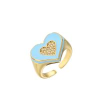 China 18K Gold Plated Micro Pave Diamond Heart Ring Adjustable Size 6-9 for Women for sale