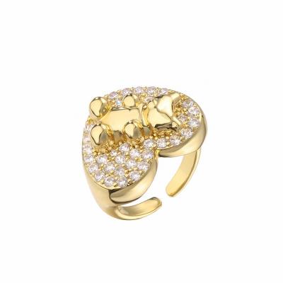 China Adjustable 18K Gold Plated Diamond Heart Open Ring for Women 1.5mm for sale