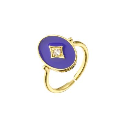 China 18k Gold Plated Oval Enamel Diamond Insert Ring Wedding Band Geometric Engagement Rings Adjustable for sale