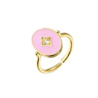 China 18k Gold Plated Oval Enamel Diamond Insert Ring Wedding Band Geometric Engagement Rings Adjustable for sale