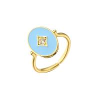 China 18k Gold Plated Oval Enamel Diamond Insert Ring Wedding Band Geometric Engagement Rings Adjustable for sale